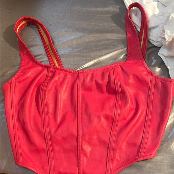 Tops | Red Faux Leather Corset Top | Poshmark